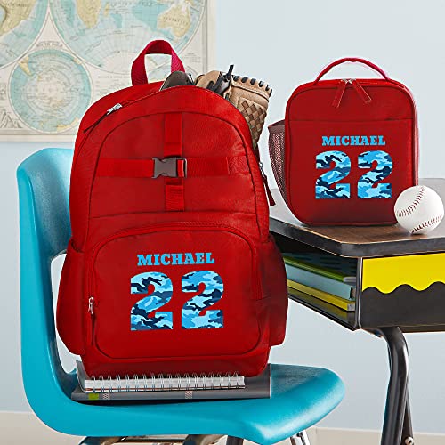 Let's Make Memories Red Backpack Collection - Personalized Back to School Supplies - Book Bag with Lunchbox - Red Camo Design