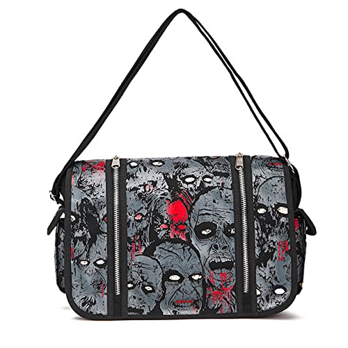 MEOKIM Gothic Backpack Canvas Backpack Printed Skull Backpack Halloween Backpack (Grey Tote Bag)