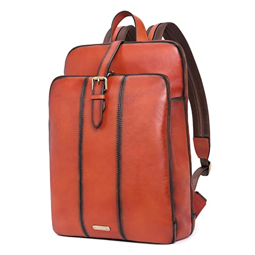 CLUCI Leather Laptop Backpack for Women Vegetable Tanned Full Grain Leather 15.6 inch Computer Bag Travel Business Daypack Sassafras Red