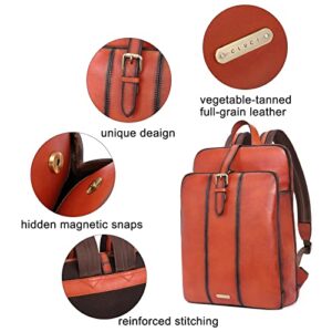 CLUCI Leather Laptop Backpack for Women Vegetable Tanned Full Grain Leather 15.6 inch Computer Bag Travel Business Daypack Sassafras Red