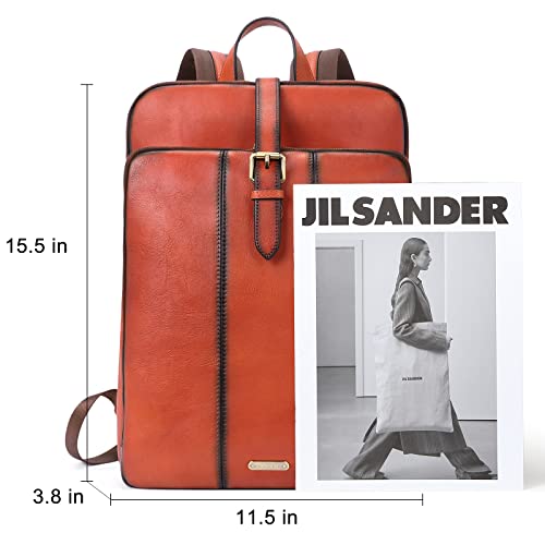 CLUCI Leather Laptop Backpack for Women Vegetable Tanned Full Grain Leather 15.6 inch Computer Bag Travel Business Daypack Sassafras Red