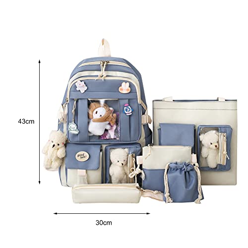 JQWSVE Kawaii Backpack with Kawaii Pendants and Pins Accessories 5Pcs Set Cute Kawaii Rucksack for Teen Girls School Bag Cute Aesthetic Backpack