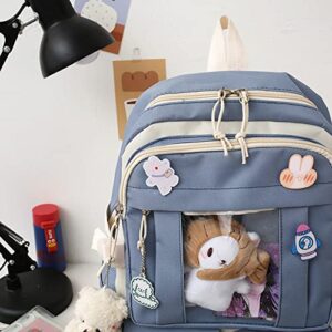 JQWSVE Kawaii Backpack with Kawaii Pendants and Pins Accessories 5Pcs Set Cute Kawaii Rucksack for Teen Girls School Bag Cute Aesthetic Backpack