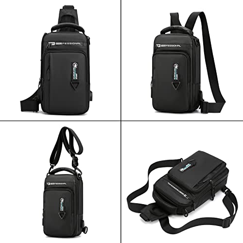 Peicees Sling Bag for Men Women Waterproof Mens Sling Backpack Purse Crossbody Bag with USB Charging Port for Travel Hiking