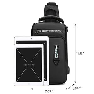 Peicees Sling Bag for Men Women Waterproof Mens Sling Backpack Purse Crossbody Bag with USB Charging Port for Travel Hiking