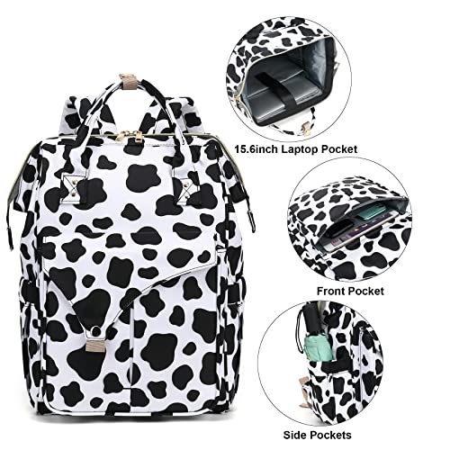 Cow Print Laptop Backpack College School Backpack Bookbags Nurse Backpacks Travel Bags Casual Daypacks for Women Girls Fits 15.6 Inch Notebook