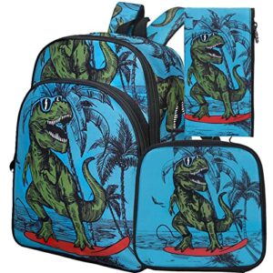 gxtvo 3pcs dinosaur backpack boys, 16″ kids preschool elementary dino bookbag and lunch box