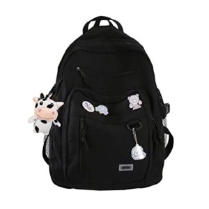 sportbang cute aesthetic backpack for teen girls middle school bag student laptop white backpacks with cute pin accessories(black, one size)