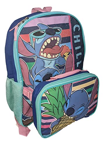 Ruz Stitch 16" Backpack With Detachable Lunch Box Black-Blue