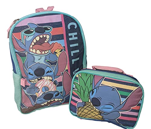 Ruz Stitch 16" Backpack With Detachable Lunch Box Black-Blue