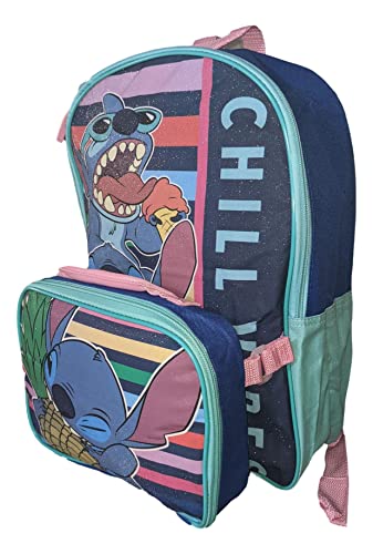 Ruz Stitch 16" Backpack With Detachable Lunch Box Black-Blue