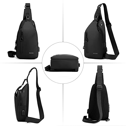 Peicees Sling Bag for Men Women Waterproof Mens Sling Backpack Purse Crossbody Bag with USB Charging Port for Travel Hiking