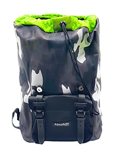 Stylish Camo Laptop Travel Backpack for Men & Women - Roomy 18x13" with Drawstring, 2 Magnetic Buckles, Tablet Pocket with Elastic Closure, Front Pocket. Water Resistant Durable Canvas