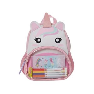 crayola neoprene unicorn mini backpack for girls & toddlers with crayola markers & notepad, 10 inch, pink