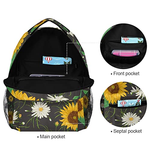 Sunflowers and Chamomile Flowers Laptop Backpack 16 Inch Large Backpack for Women Men School Business Work Travel Backpack