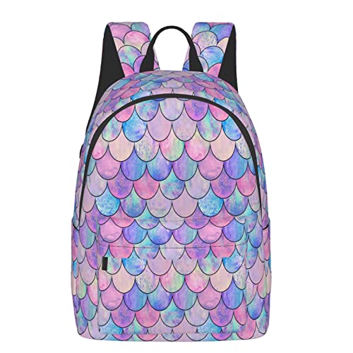 Delerain 16 Inch Backpack Mermaid Scales Laptop Backpack School Bookbag Travel Shoulder Bag Casual Daypack