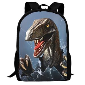 uiacom dinosaur school backpack cool dinosaur breaking glass bookbag for teens kids boys girls, large 17 inch elementary junior high university school bag, water resistant casual travel daypack