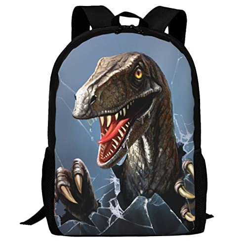 UIACOM Dinosaur School Backpack Cool Dinosaur Breaking Glass Bookbag for Teens Kids Boys Girls, Large 17 inch Elementary Junior High University School Bag, Water Resistant Casual Travel Daypack