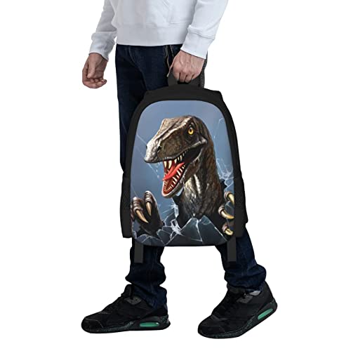 UIACOM Dinosaur School Backpack Cool Dinosaur Breaking Glass Bookbag for Teens Kids Boys Girls, Large 17 inch Elementary Junior High University School Bag, Water Resistant Casual Travel Daypack