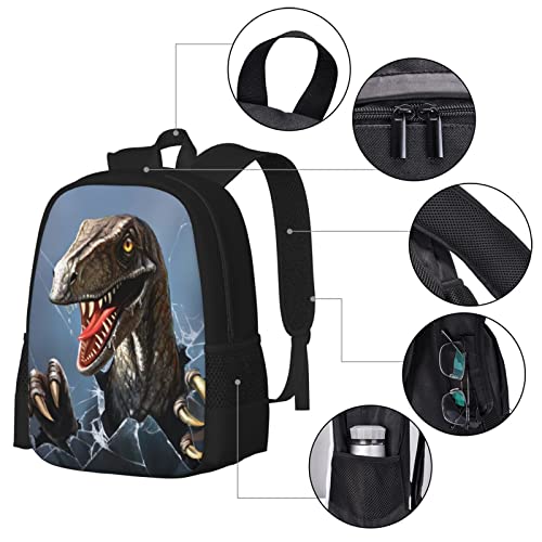 UIACOM Dinosaur School Backpack Cool Dinosaur Breaking Glass Bookbag for Teens Kids Boys Girls, Large 17 inch Elementary Junior High University School Bag, Water Resistant Casual Travel Daypack