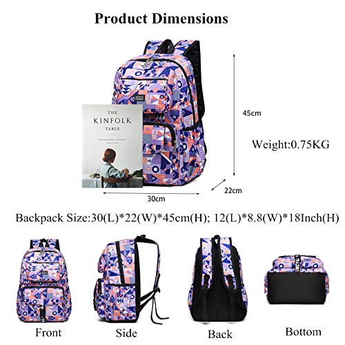 Geometric Prints Primary Kids Backpack, Elemetary Students Bookbag Teens Schoolbag, Knapsack for Girls