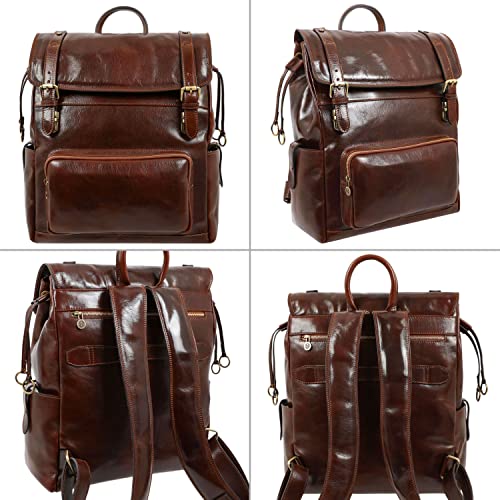 Time Resistance Leather Backpack Travel Bag Carry On Full Grain Real Leather Bag