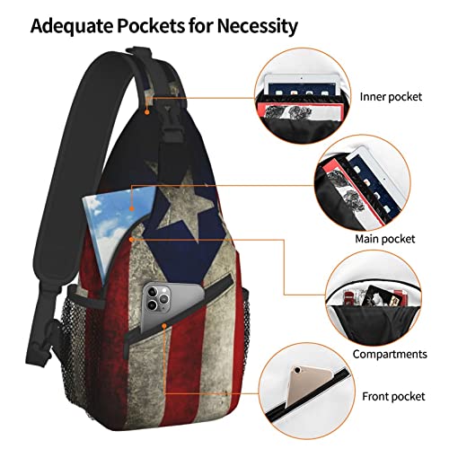 Puerto Rico Sling Bag Puerto Rico Flag Crossbody Chest Daypack Casual Backpack Puerto Shoulder Bag