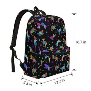 Lightweight Cat School Backpack, Classic Bassic Bookbag for Middle School Students, Cute Cat Patterned Casual Daypack for College, Travel or Work with 15-Inch Laptop Compartment, 17 IN-Black