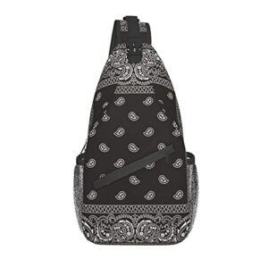 riuara bandana black paisley bandana sling bag crossbody chest daypack lightweight canvas backpack shoulder bag for adult travel hiking