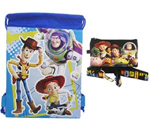 toy story disney light blue drawstring bag and lanyard