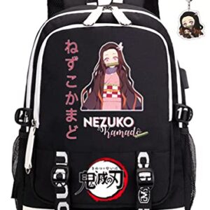 XIXISA 17 INCH Nezuko Backpack with USB Charging Port, Anime Book Bag Nezuko Canvas Laptop Backpack for School Travel (Kamado Nezuko)