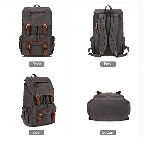 Kattee Men's Canvas Leather Hiking Backpack Travel Rucksack School Bag