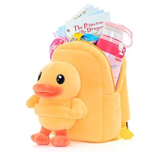 Gloveleya Girls Backpack Kids Backpack for Girls Gifts with Plush Duck Toy Yellow 9 Inches…