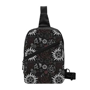 nhgfvt small crossbody sling backpack anti theft backpack for traveling chest supernatural symbols black shoulder bag for men women