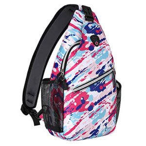 mosiso sling backpack,travel hiking daypack pattern rope crossbody shoulder bag, red abstract graffiti