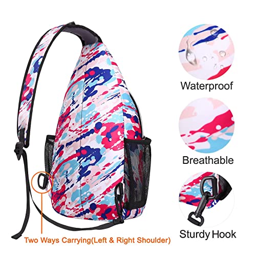 MOSISO Sling Backpack,Travel Hiking Daypack Pattern Rope Crossbody Shoulder Bag, Red Abstract Graffiti