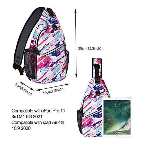 MOSISO Sling Backpack,Travel Hiking Daypack Pattern Rope Crossbody Shoulder Bag, Red Abstract Graffiti