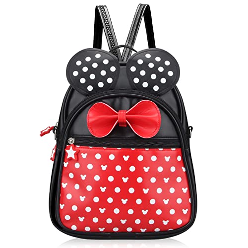 Mini Backpack for Girls Bowknot Polka Dot Cute Mini Mouse Backpack for Toddler Little Girl Backpack Kids Small Backpack Leather Convertible Shoulder Bag Purse for Women Children Travel Backpack