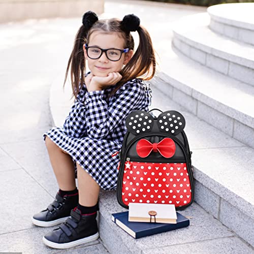 Mini Backpack for Girls Bowknot Polka Dot Cute Mini Mouse Backpack for Toddler Little Girl Backpack Kids Small Backpack Leather Convertible Shoulder Bag Purse for Women Children Travel Backpack