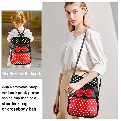 Mini Backpack for Girls Bowknot Polka Dot Cute Mini Mouse Backpack for Toddler Little Girl Backpack Kids Small Backpack Leather Convertible Shoulder Bag Purse for Women Children Travel Backpack