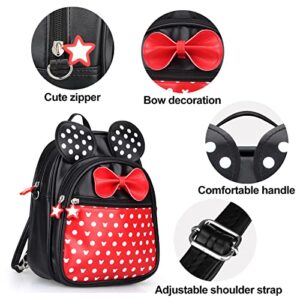 Mini Backpack for Girls Bowknot Polka Dot Cute Mini Mouse Backpack for Toddler Little Girl Backpack Kids Small Backpack Leather Convertible Shoulder Bag Purse for Women Children Travel Backpack