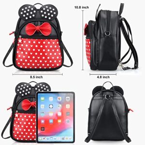 Mini Backpack for Girls Bowknot Polka Dot Cute Mini Mouse Backpack for Toddler Little Girl Backpack Kids Small Backpack Leather Convertible Shoulder Bag Purse for Women Children Travel Backpack