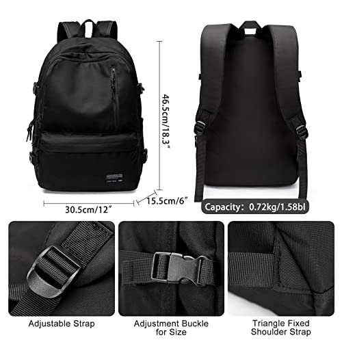 Black Backpack for School, High School Backpack Bookbag for Teen Boys Girls, Lightweight Casual Daypack Backpack for Men Women