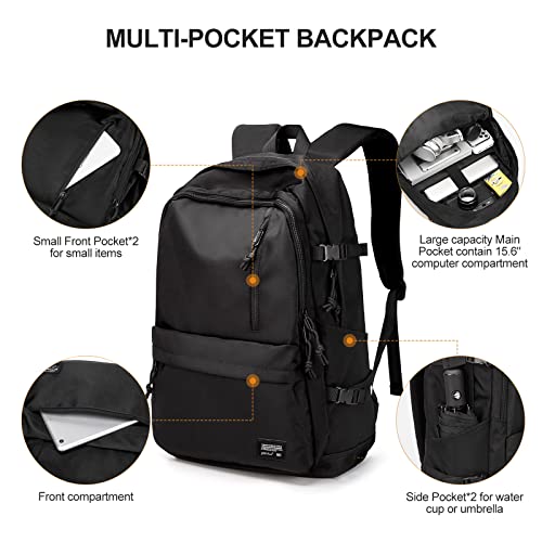 Black Backpack for School, High School Backpack Bookbag for Teen Boys Girls, Lightweight Casual Daypack Backpack for Men Women