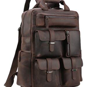 Polare Cowhide Leather 17.3'' Laptop Backpack Daypack Travel Bag School Bag Satchel