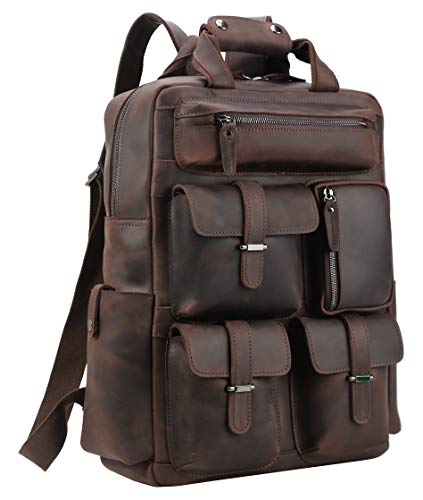 Polare Cowhide Leather 17.3'' Laptop Backpack Daypack Travel Bag School Bag Satchel