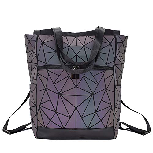 Men 15-inch Laptop Backpacks holographic Geometric Multi-function Backpack Luminous Backpack Female School Bag Travel Daypack (A)