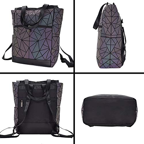 Men 15-inch Laptop Backpacks holographic Geometric Multi-function Backpack Luminous Backpack Female School Bag Travel Daypack (A)