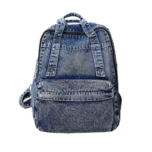 NUFR Cute Backpack Denim Stone Washed Vintage Kawaii Teen Street Wear Outfits (Blue)