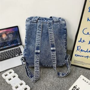 NUFR Cute Backpack Denim Stone Washed Vintage Kawaii Teen Street Wear Outfits (Blue)